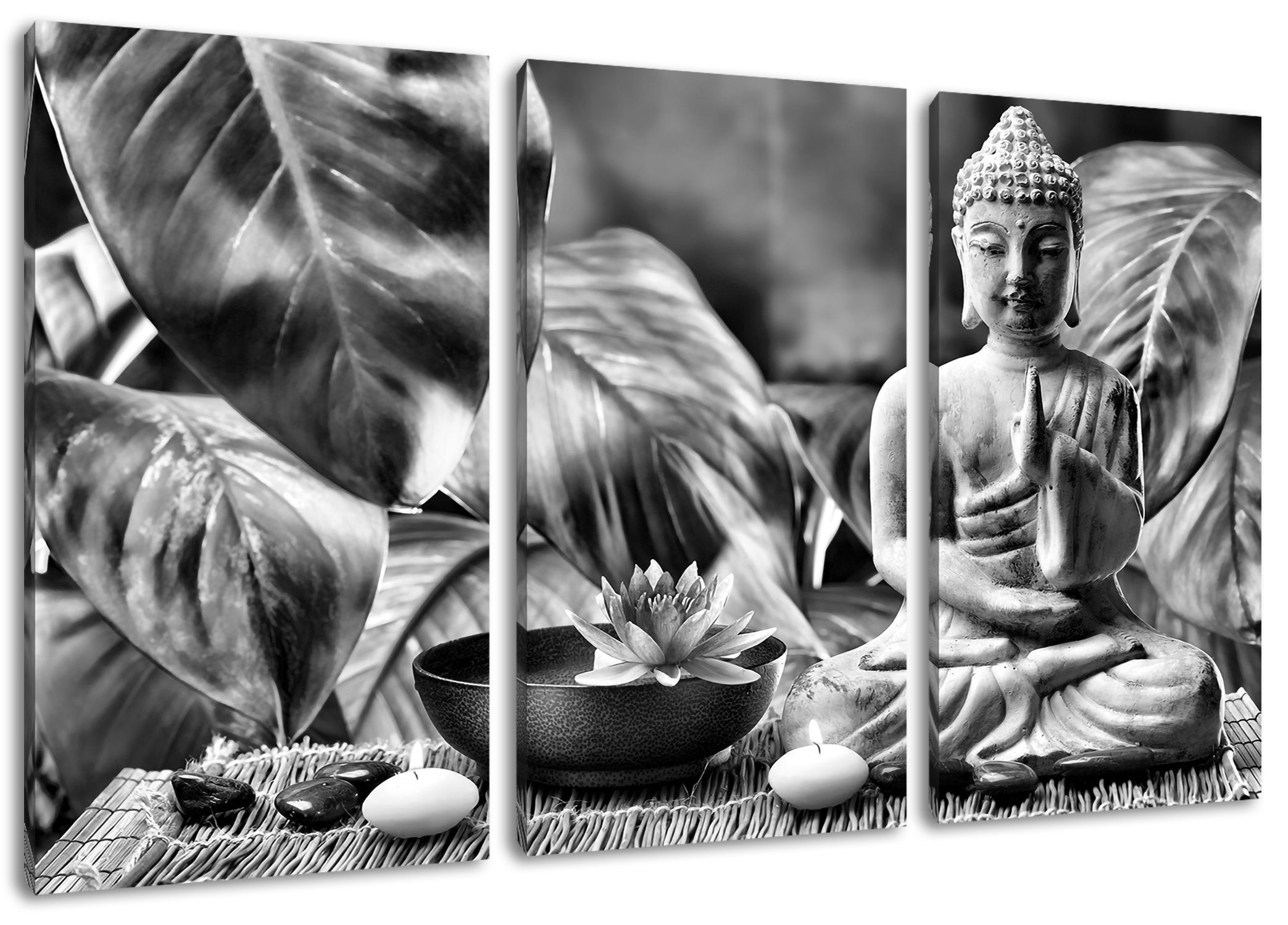 Pixxprint Leinwandbild Buddha Statue Buddha Statue 3teiler 120x80cm