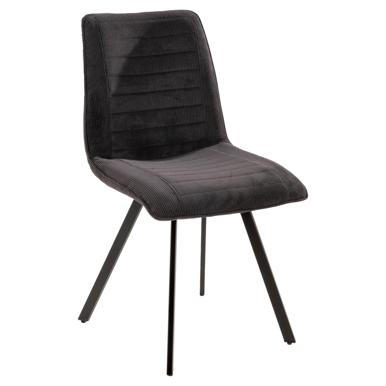 Home4you Polsterstuhl Dunkelgrau Schwarz Cord Metallgestell 1 St