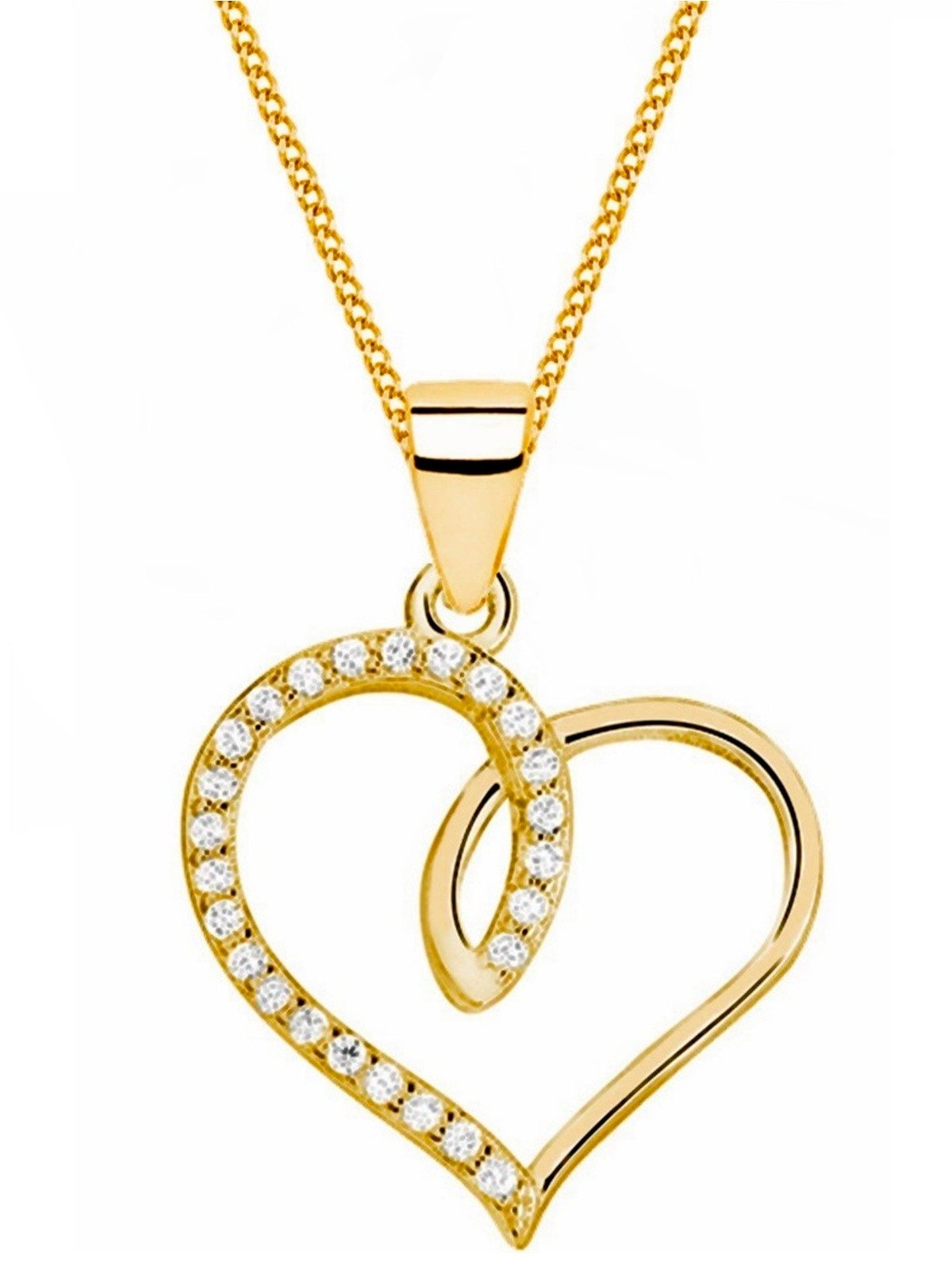 Goldene Hufeisen Goldkette Halskette Gold Herz 18K Gelbgold vergoldet Zirkonia Anhänger mit ...