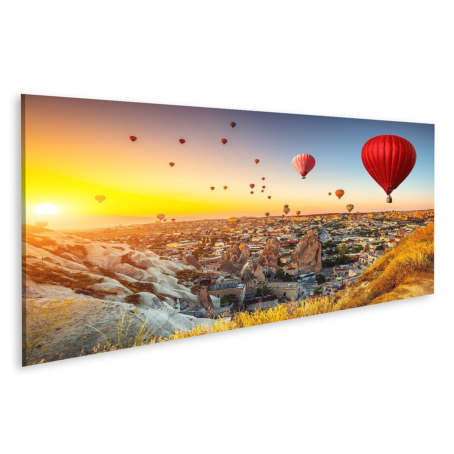 islandburner Leinwandbild Bild auf Leinwand Heißluftballons fliegen über das spektakuläre Kappad