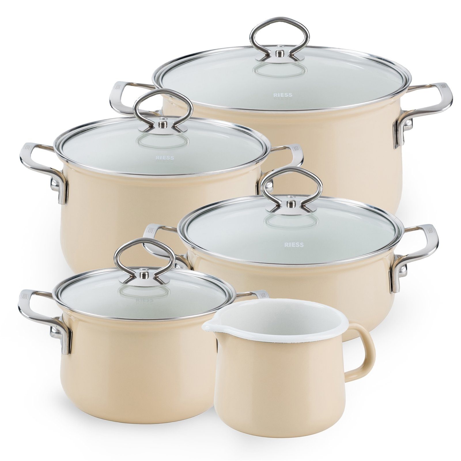 Riess Topf Set Topfset Sparset 5 Teilig Cappuccino Emaille Sparpaket