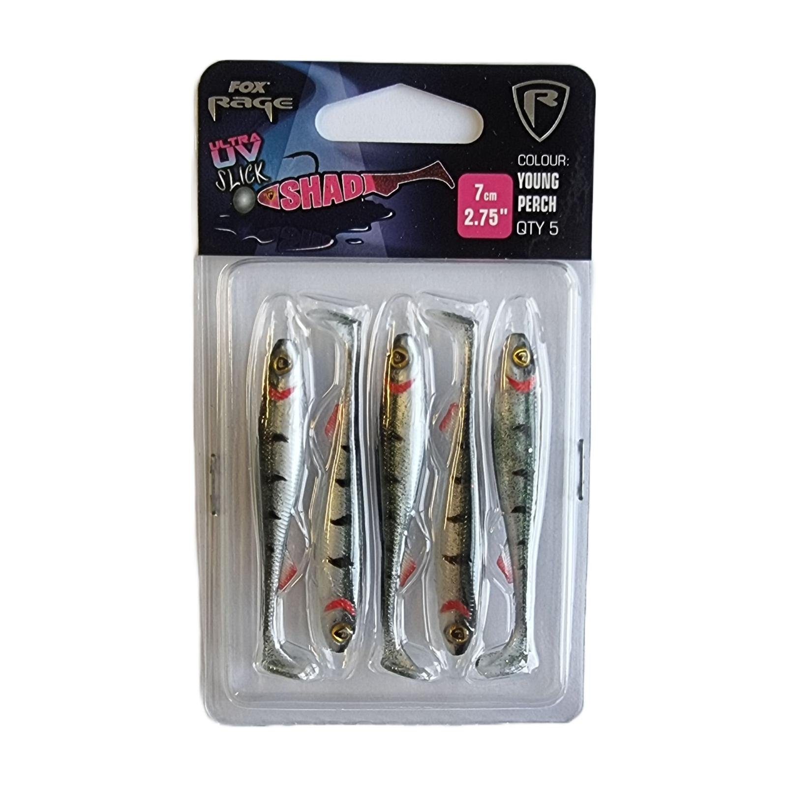 Fox Rage Kunstköder, Fox Rage Slick Shad Ultra UV 7cm UV YOUNG PERCH x 5 Gummifisch