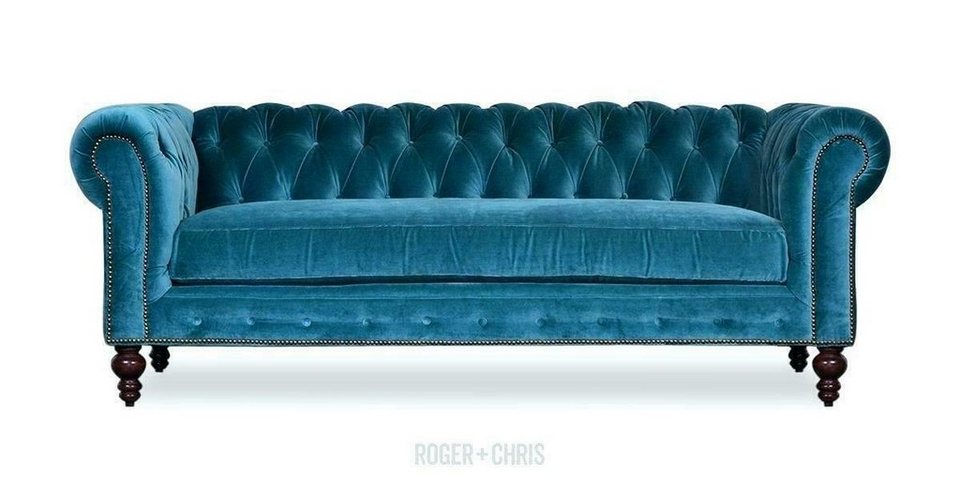 Jvmoebel 3 Sitzer Türkis Chesterfield Sofa Wohnzimmer Samt Couch