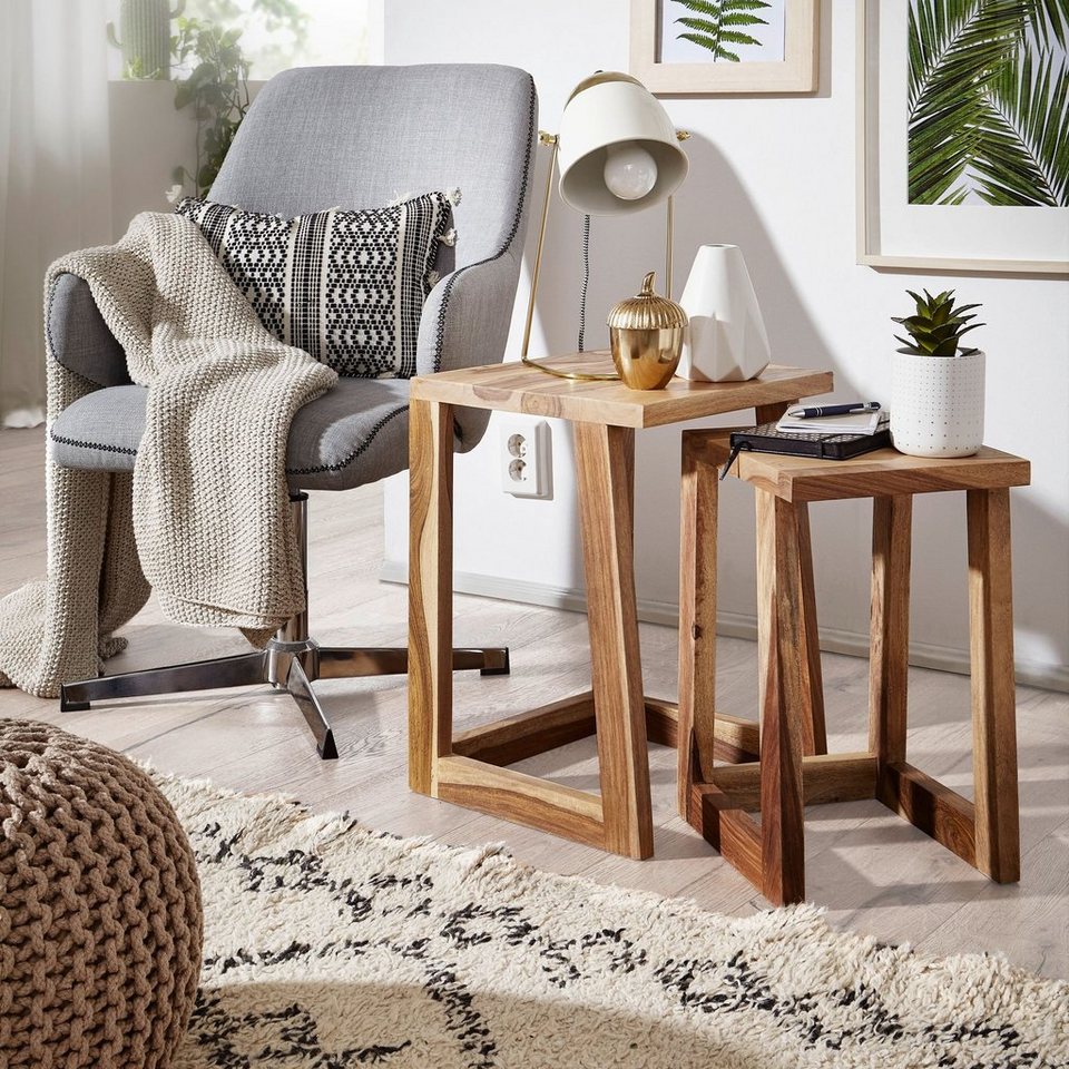 Finebuy Satztisch Suva35531 2er Set Beistelltisch Massivholz Design