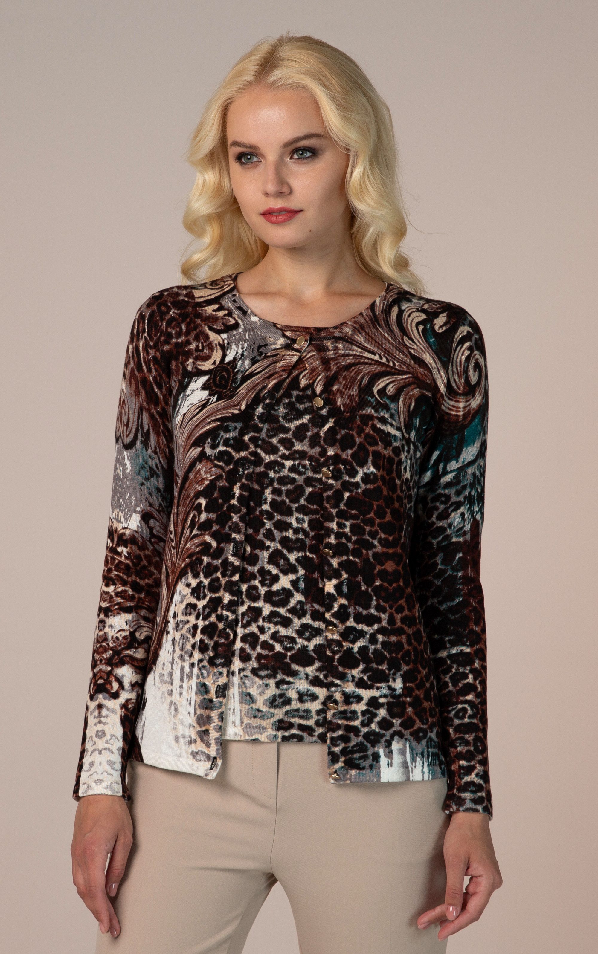 Passioni Cardigan Twinset Mit Einem Mix Aus Leoparden Und Ziermustern