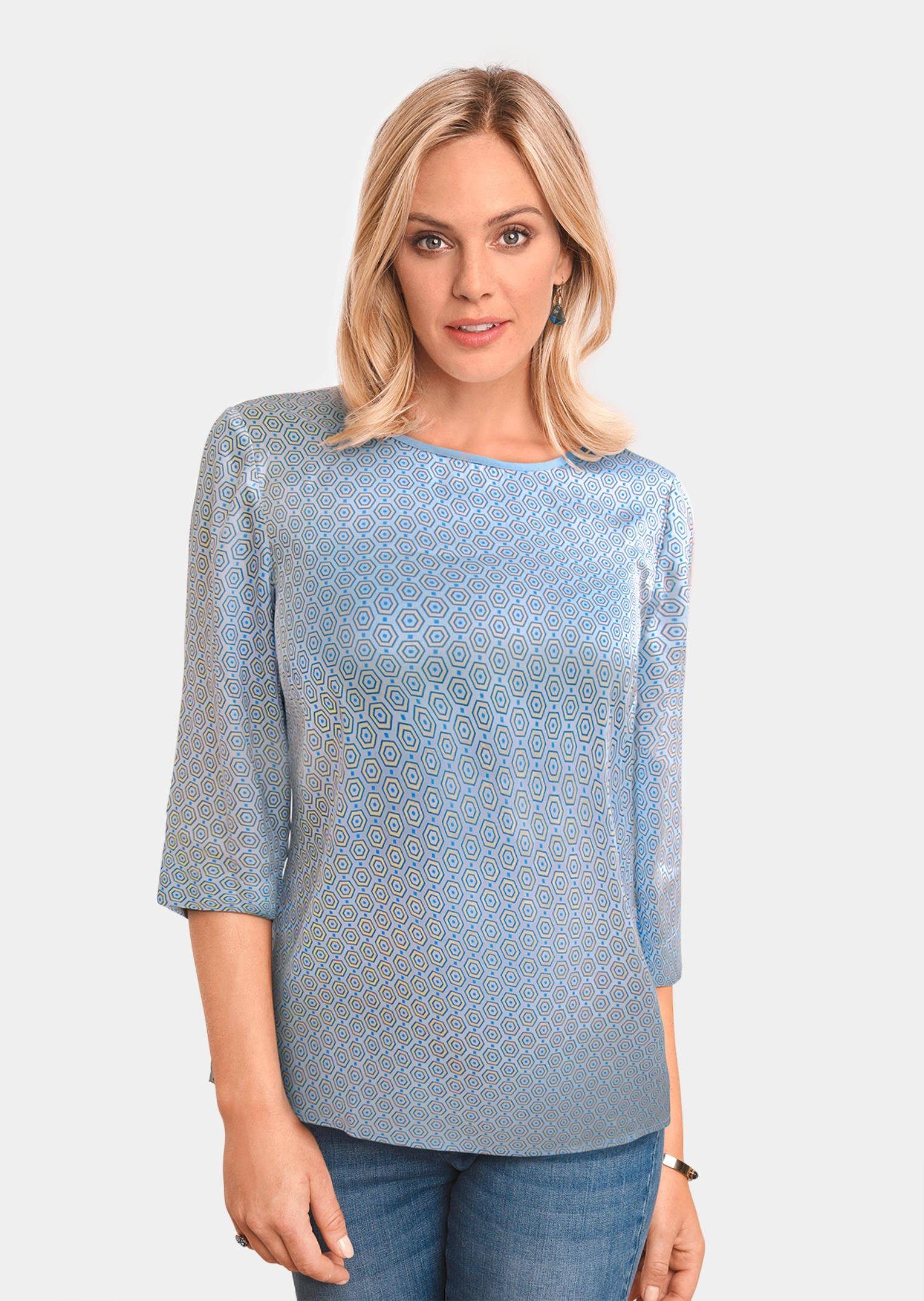 Goldner Klassische Bluse Kurzgröße Mit Modernem Grafischem Muster