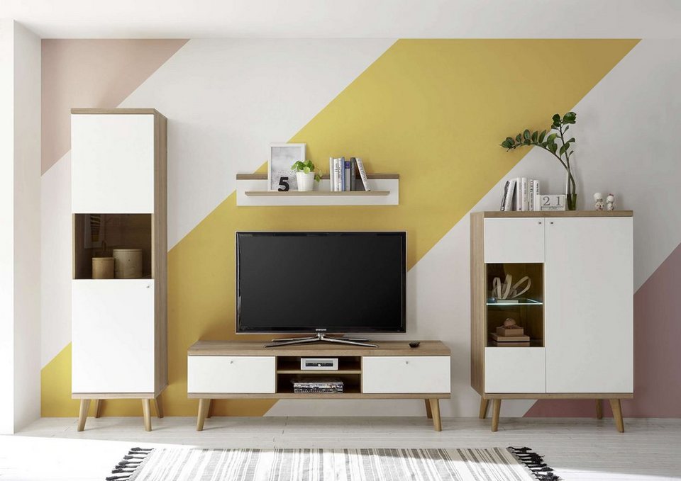Stylefy Wohnwand Merlin Ii Eiche Riviera Nb Weiß Matt