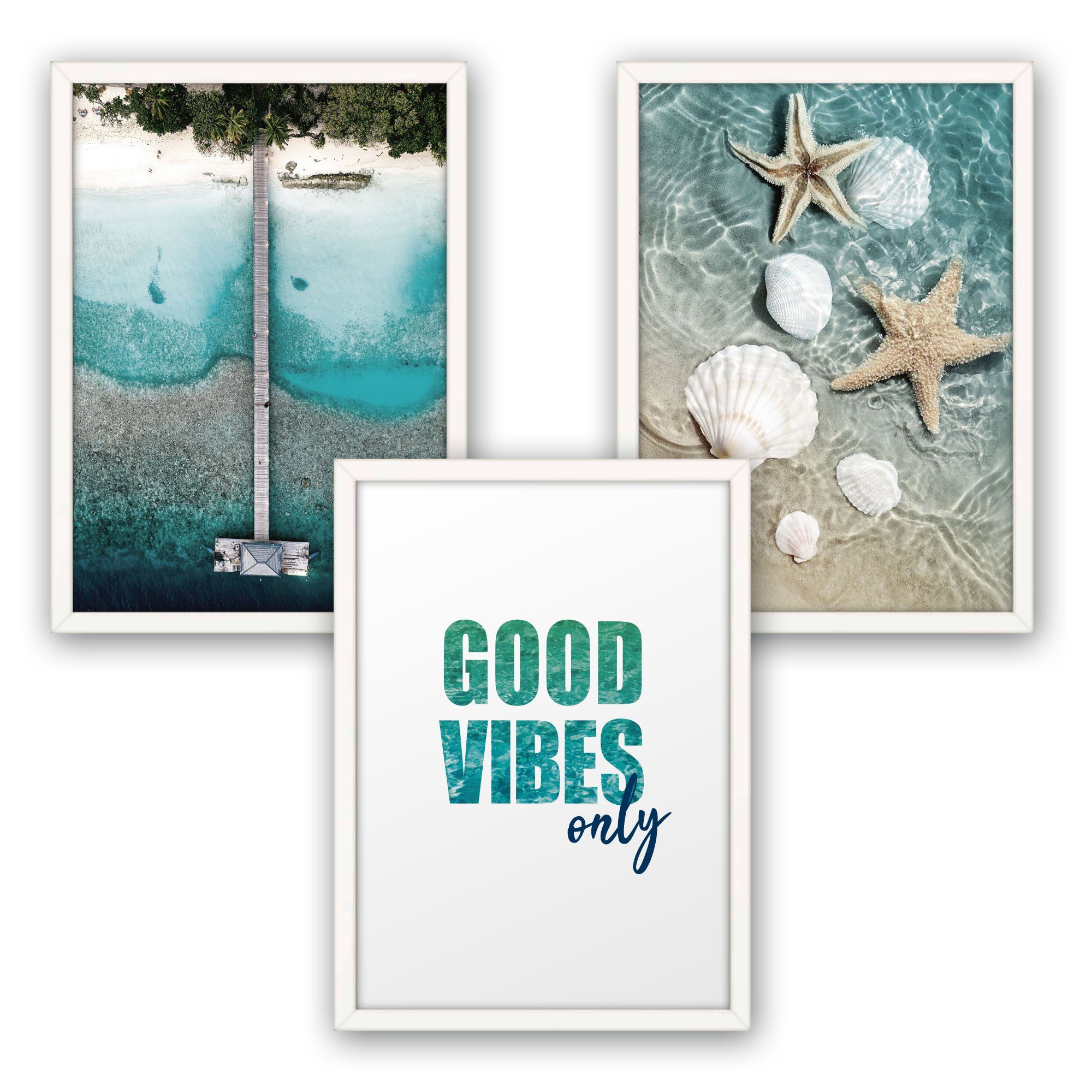 Kreative Feder Poster, Landschaft, Natur, Insel, Meer, Strand (Set, 3 ...