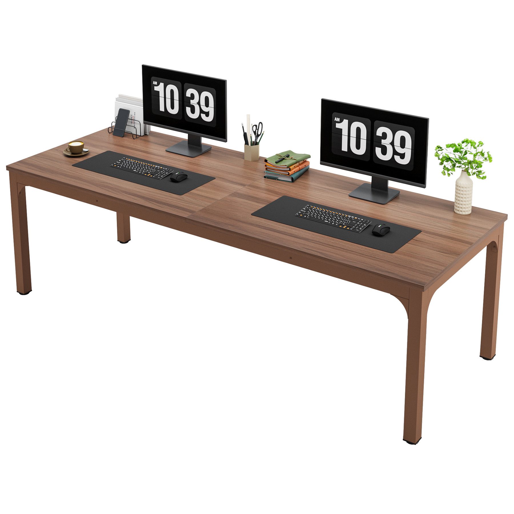 Tribesigns Computertisch 200x70x75cm, doppelter PC-Bürotisch, Braun ...