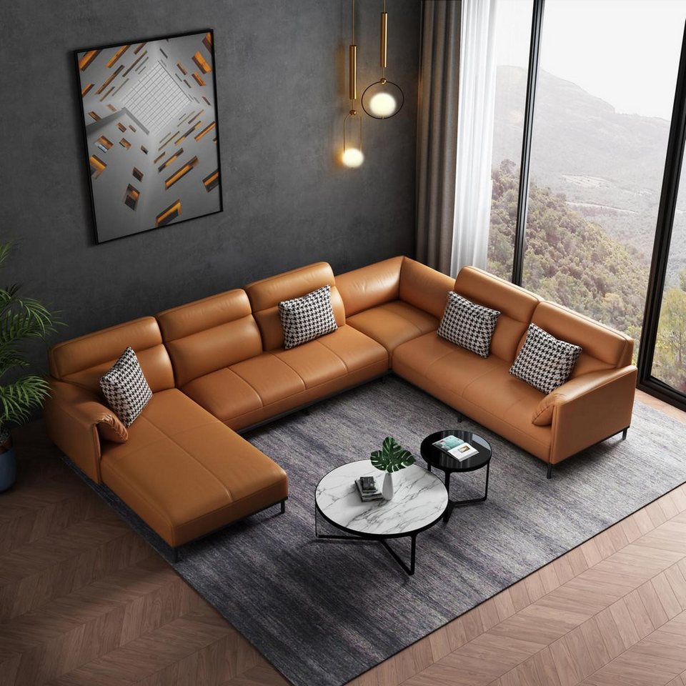 Xlmoebel Wohnlandschaft Große Leder Sofa Garnitur In U Form Mit Ecksofa