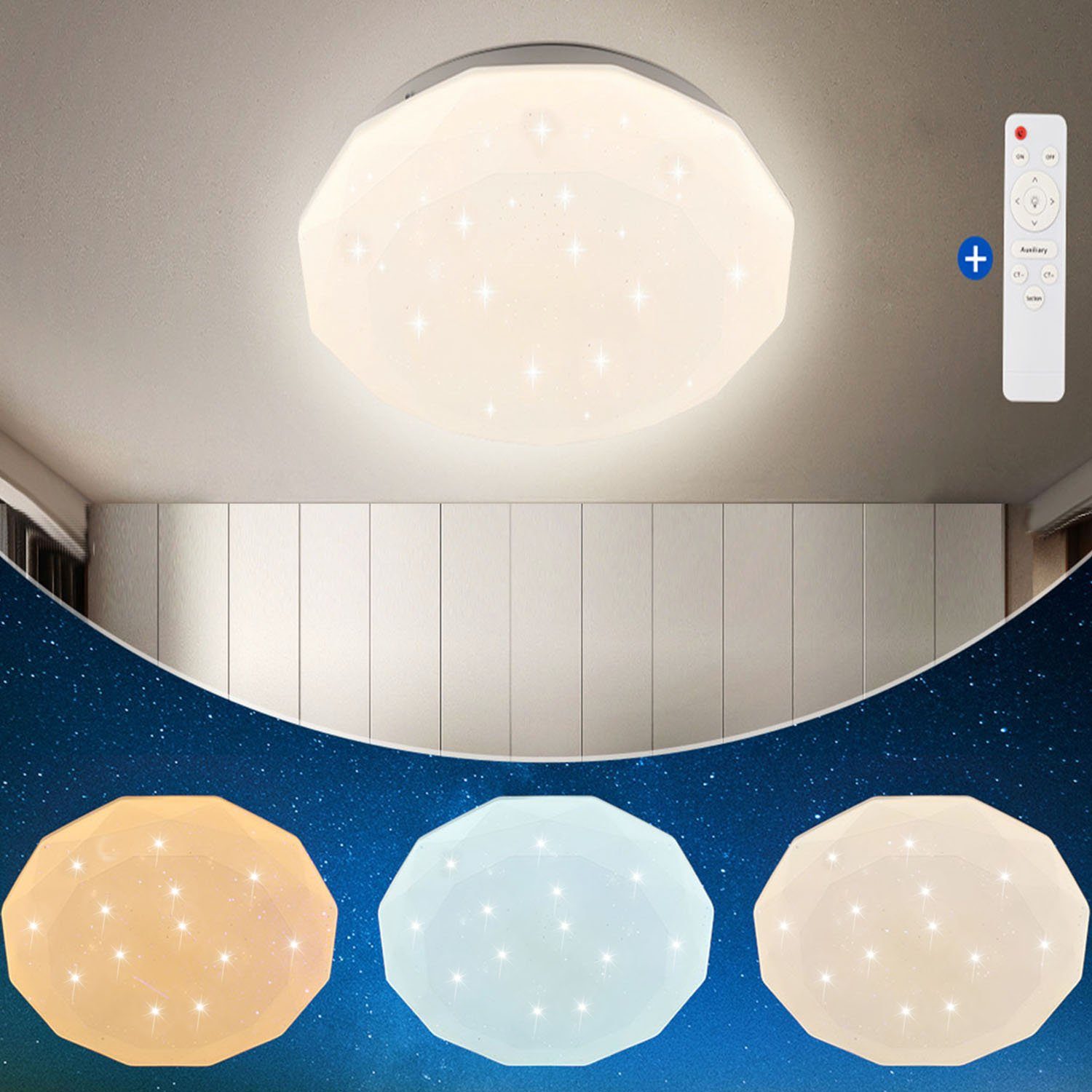Letgospt Deckenleuchte Diamant Deckenlampe Ø33cm Led Deckenleuchte