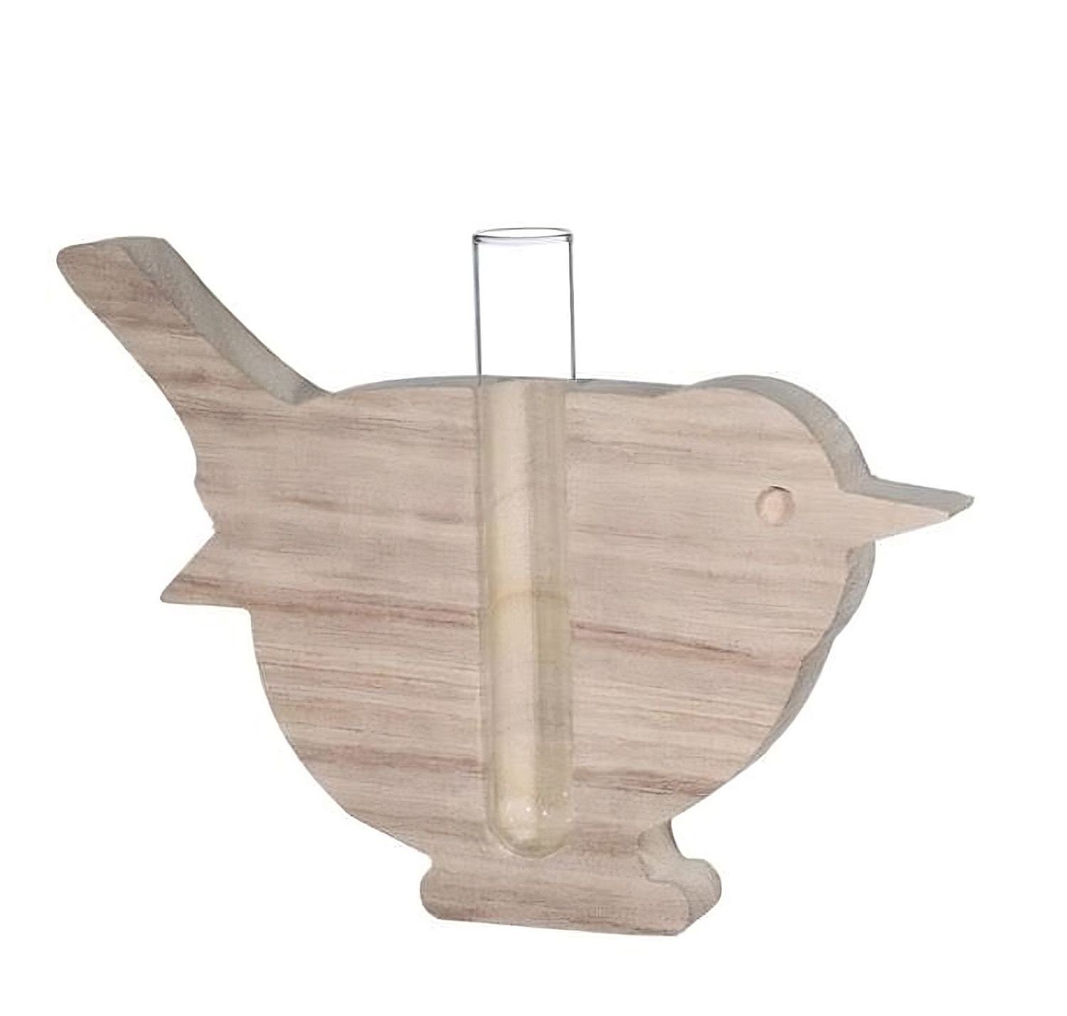 Nadeco Bastelnaturmaterial Holz Vogel Mit Kleiner Glasvase 18 X 28 X