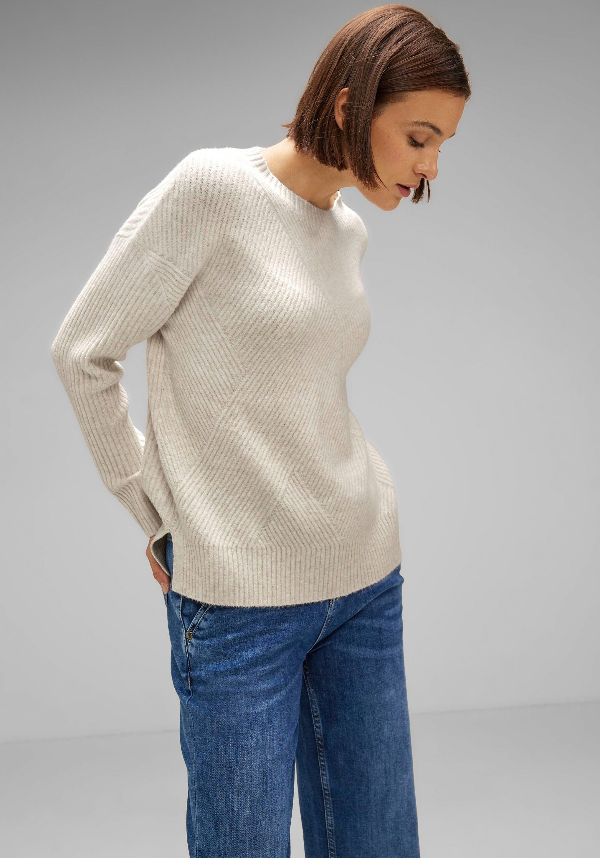 STREET ONE Strickpullover in Unifarbe, Weicher Materialmix mit großem ...