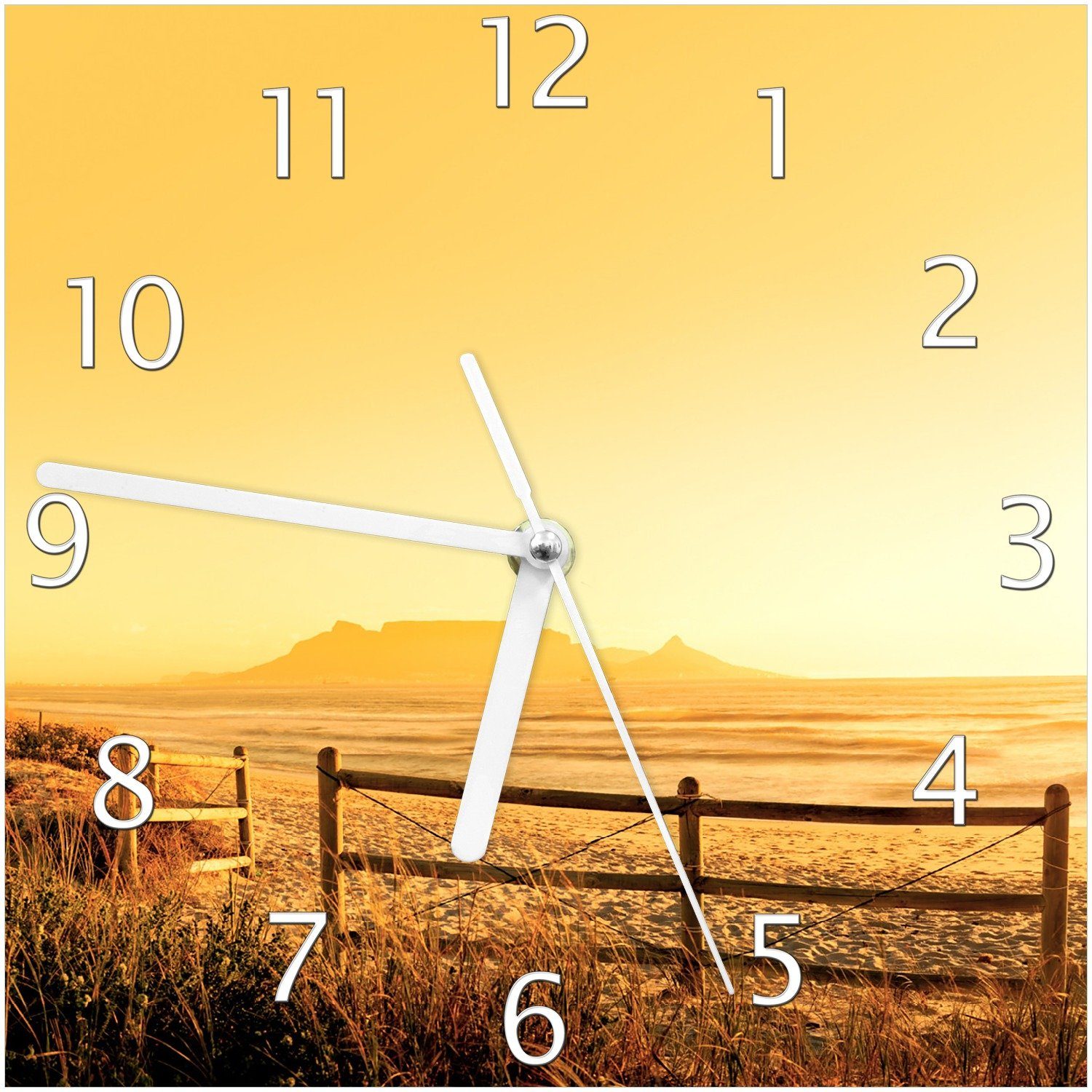 Wallario Wanduhr Strand In Südafrika I Himmel In Orange Glasuhr