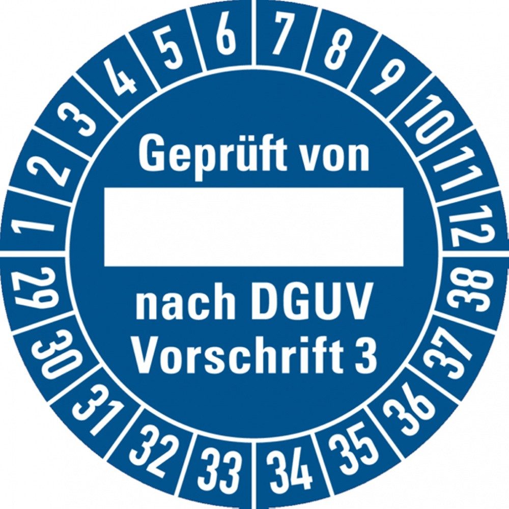 Dreifke Hinweisschild Prüfplakette Geprüft von, nach DGUV Vorschrift 3 ab 29 - 30 mm Folie s ...