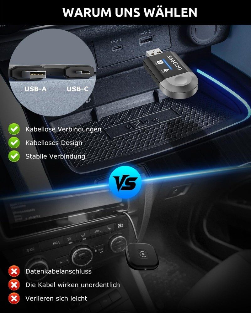 ESSGOO 2-in-1 CarPlay Android Auto Adapter USB Plug & Play für iPhone ...