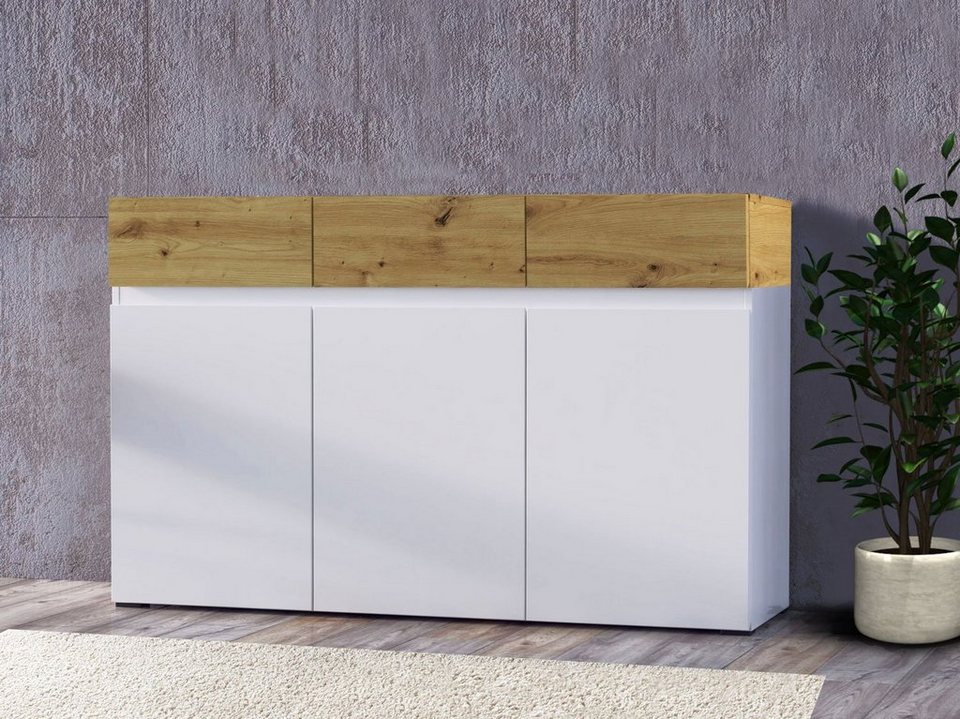 Feldmann Wohnen Sideboard Rimini Rimini 1 St 135cm Weiß Artisan