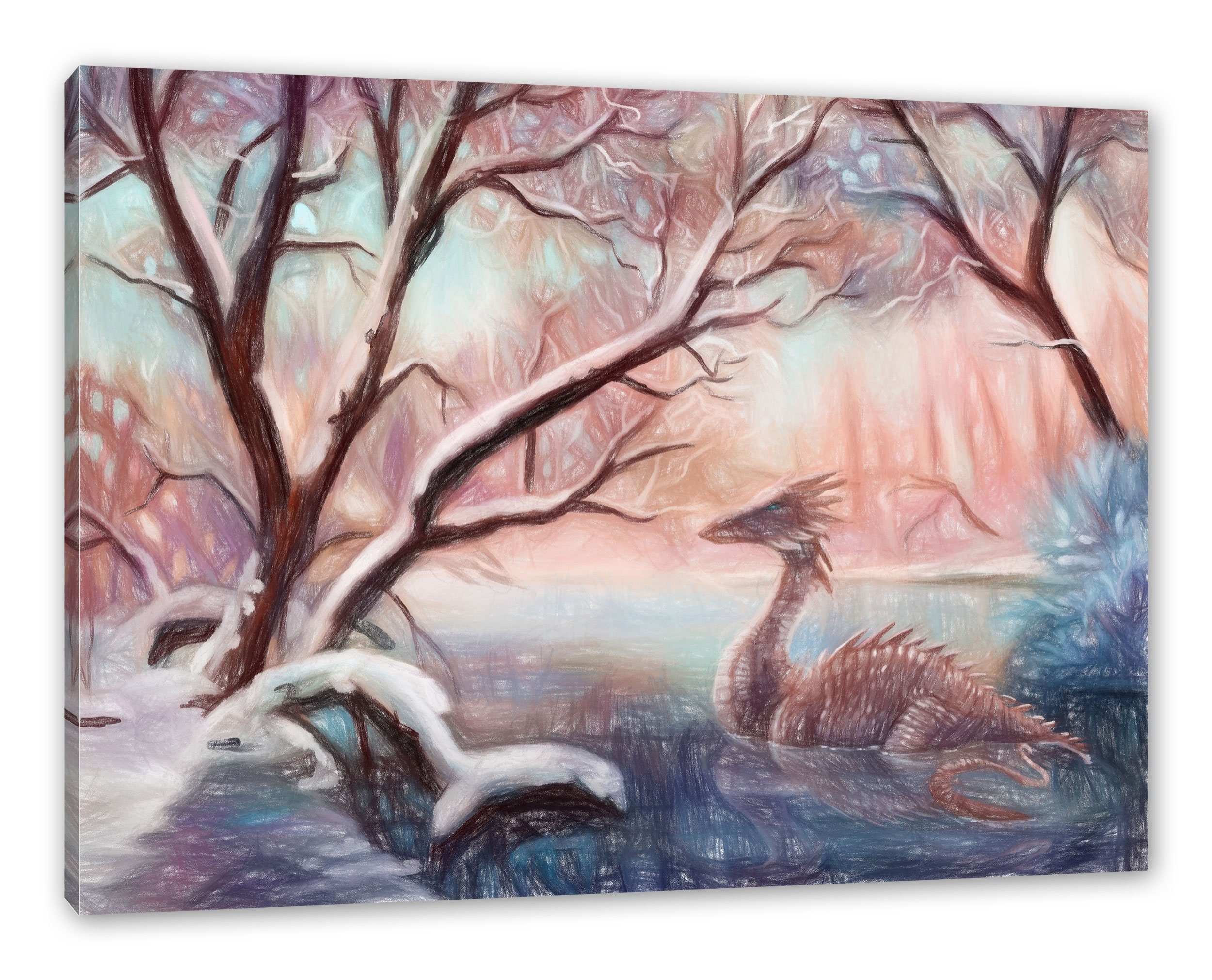 Pixxprint Leinwandbild Drache Im Wald Wanddekoration 1 St
