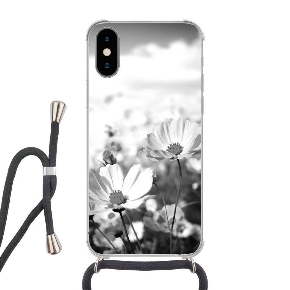 Muchowow Handyhülle Blumen Wiese Lila Gras Weiß Wolken Blau