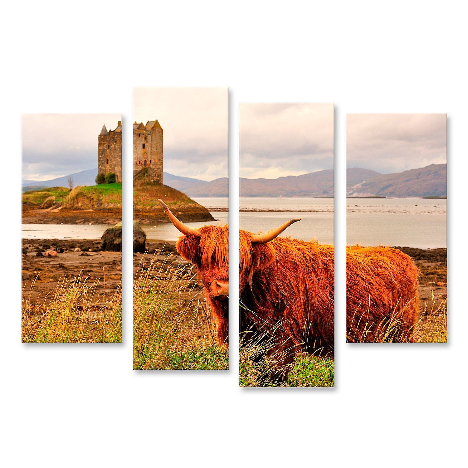 islandburner Leinwandbild Bild auf Leinwand Hochlandkuh Loch Linnhe Schottland Wandbild Poster K