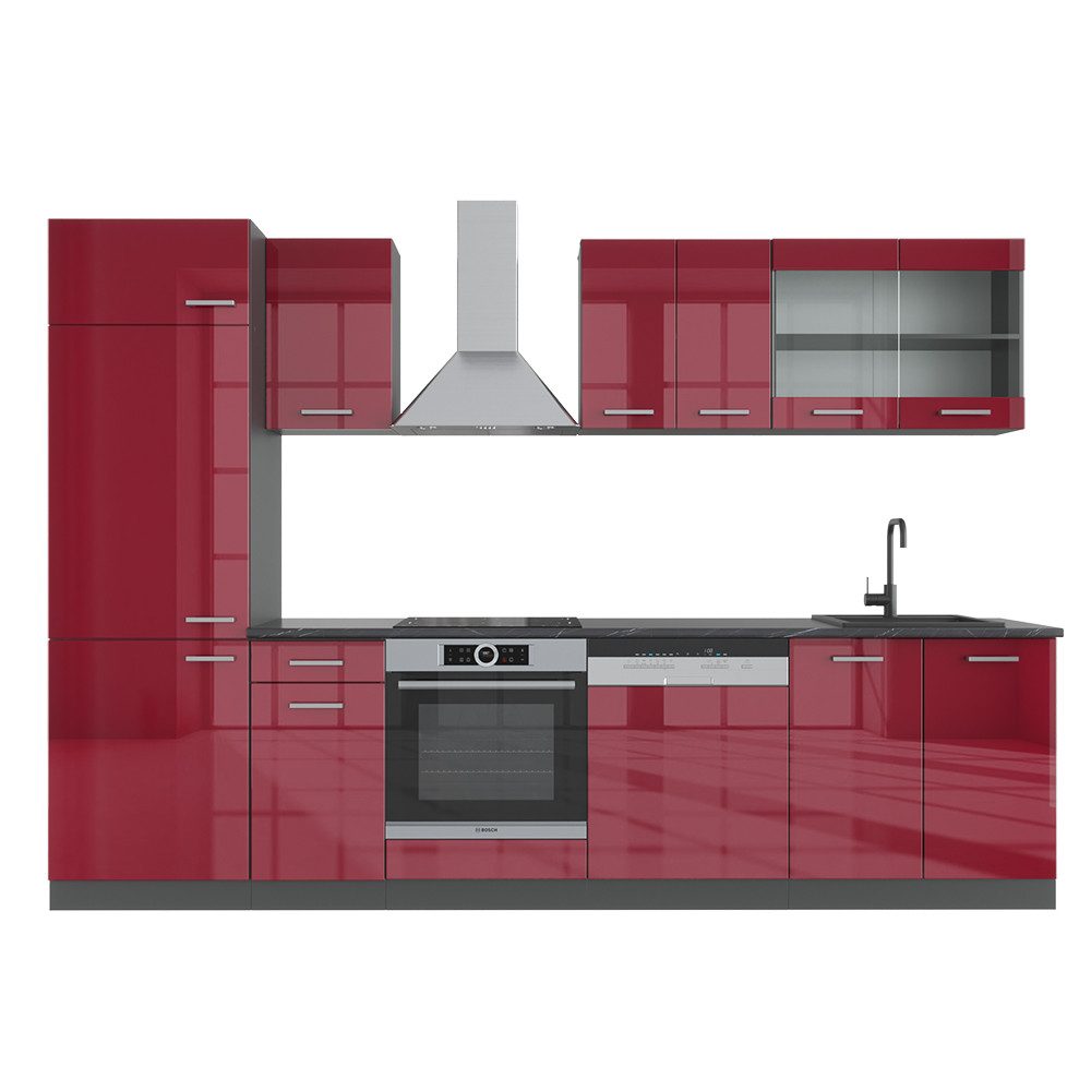 Vicco Küchenzeile R-Line, Goldkraft Eiche/Anthrazit, 300 cm, AP Anthrazit