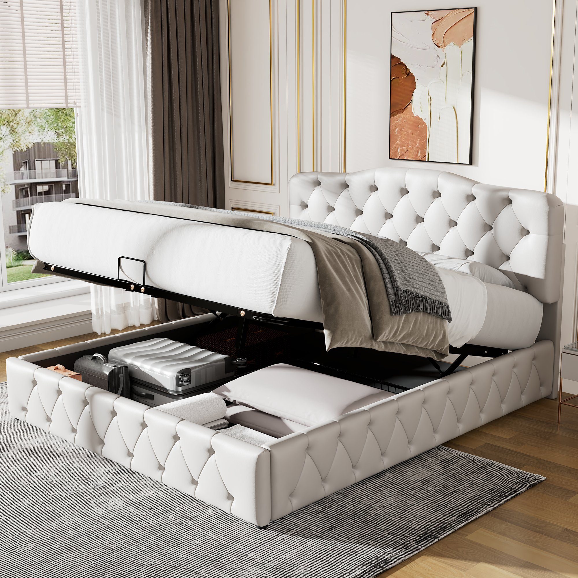 Modfu Polsterbett Doppelbett Bett Hydraulisches Funktionsbett Mit