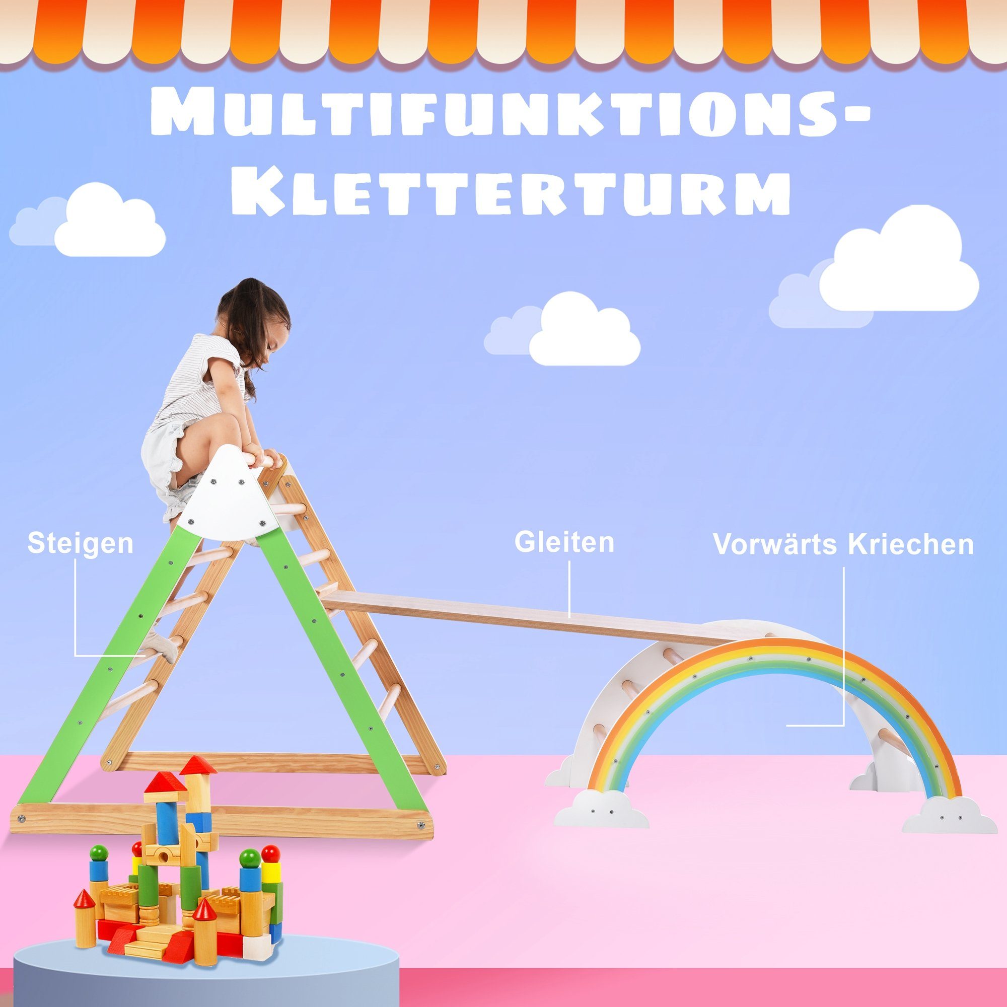 Merax Klettergerüst aus Holz, Dreieck mit Rampe für Kleinkinder ...