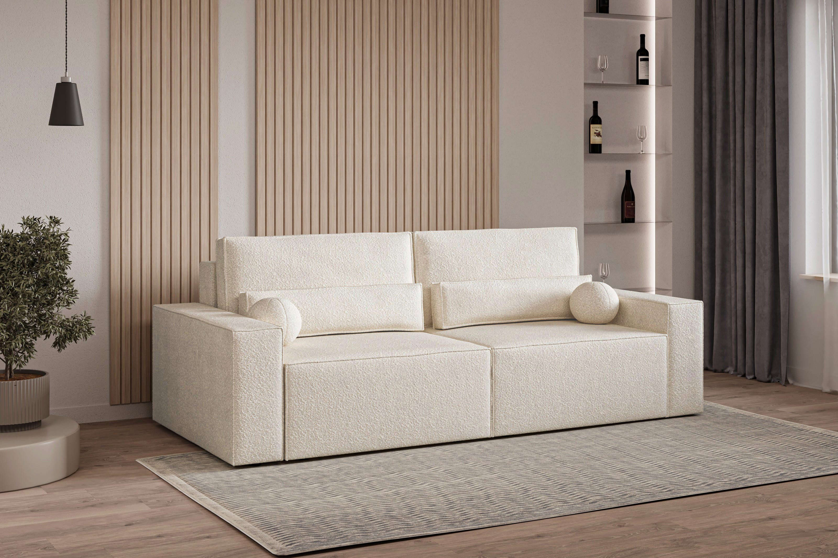 MOEBLO Sofa Denver mini aus Bouclé, Stilvolles Sofa mit Schlaffunktion ...