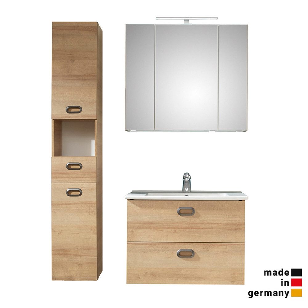 Lomadox Badmöbel-Set TAUPO-66, (Spar-Set, 4-St), Badmöbel komplett Set in Riviera Eiche Nb., B/H ...