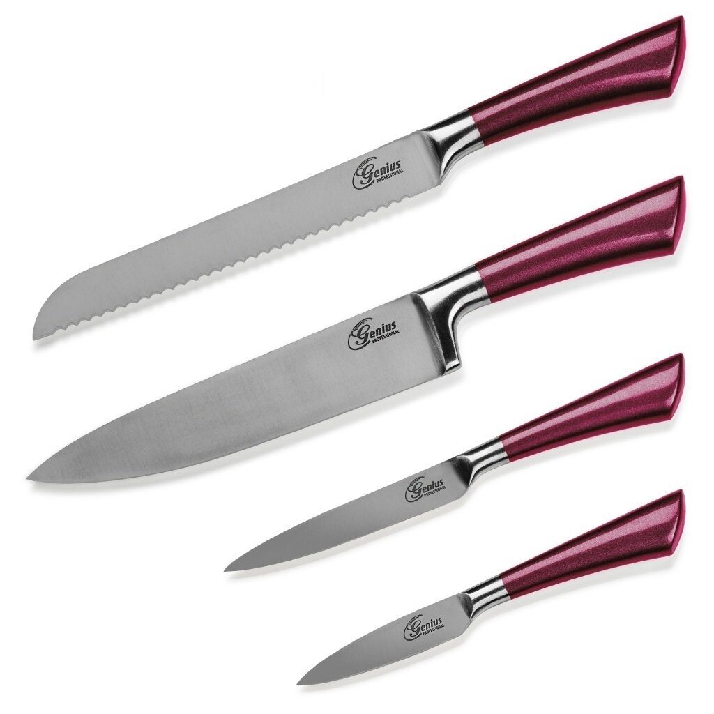 Genius Messerblock Genius Profi Messer Set 4 Tlg Rot Edelstahl