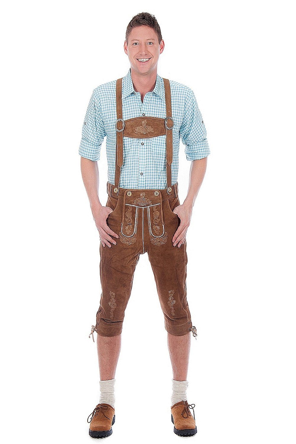 Edelnice Trachtenlederhose Wildbockleder, Lederbänder am Bund für ...