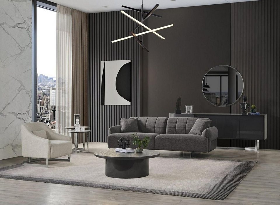 Jvmoebel Wohnzimmer Set Couchen Polstersofa Grau Komplette Dreisitzer