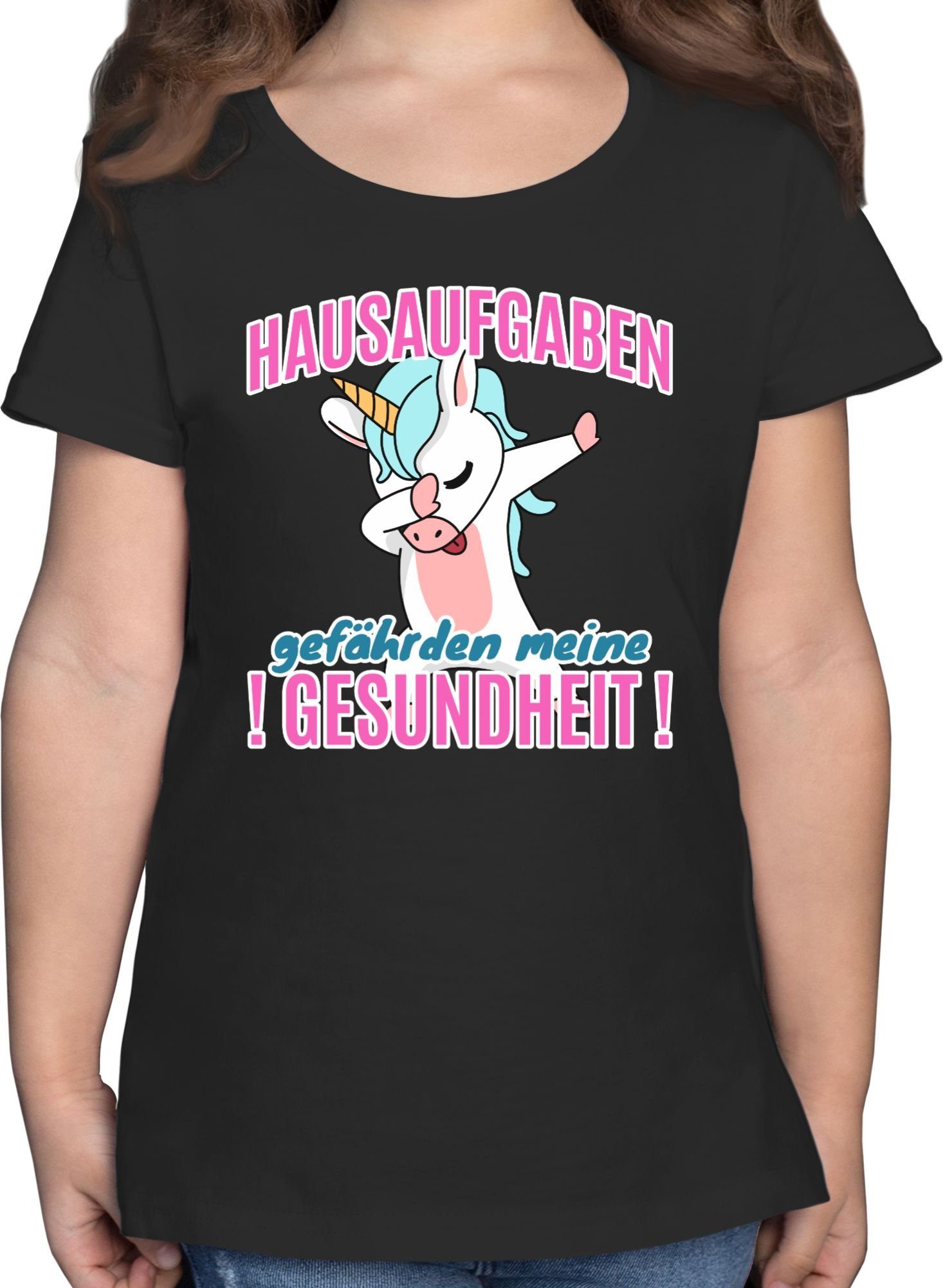 Shirtracer T-Shirt Hausaufgaben gefährden meine Gesundheit Einhorn Einschulung Mädchen