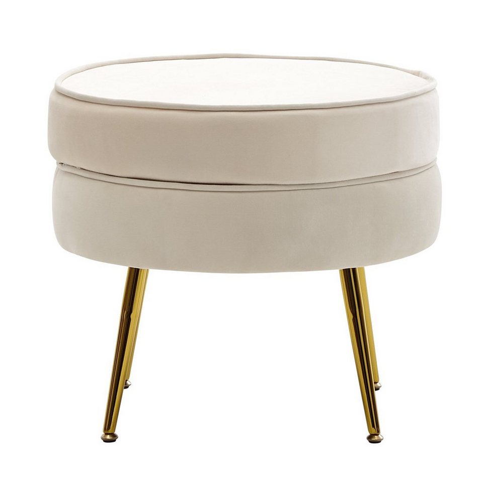 Möbelando Sitzhocker Sitzhocker Samt Weiß 51x46x51 Cm Fußhocker Rund