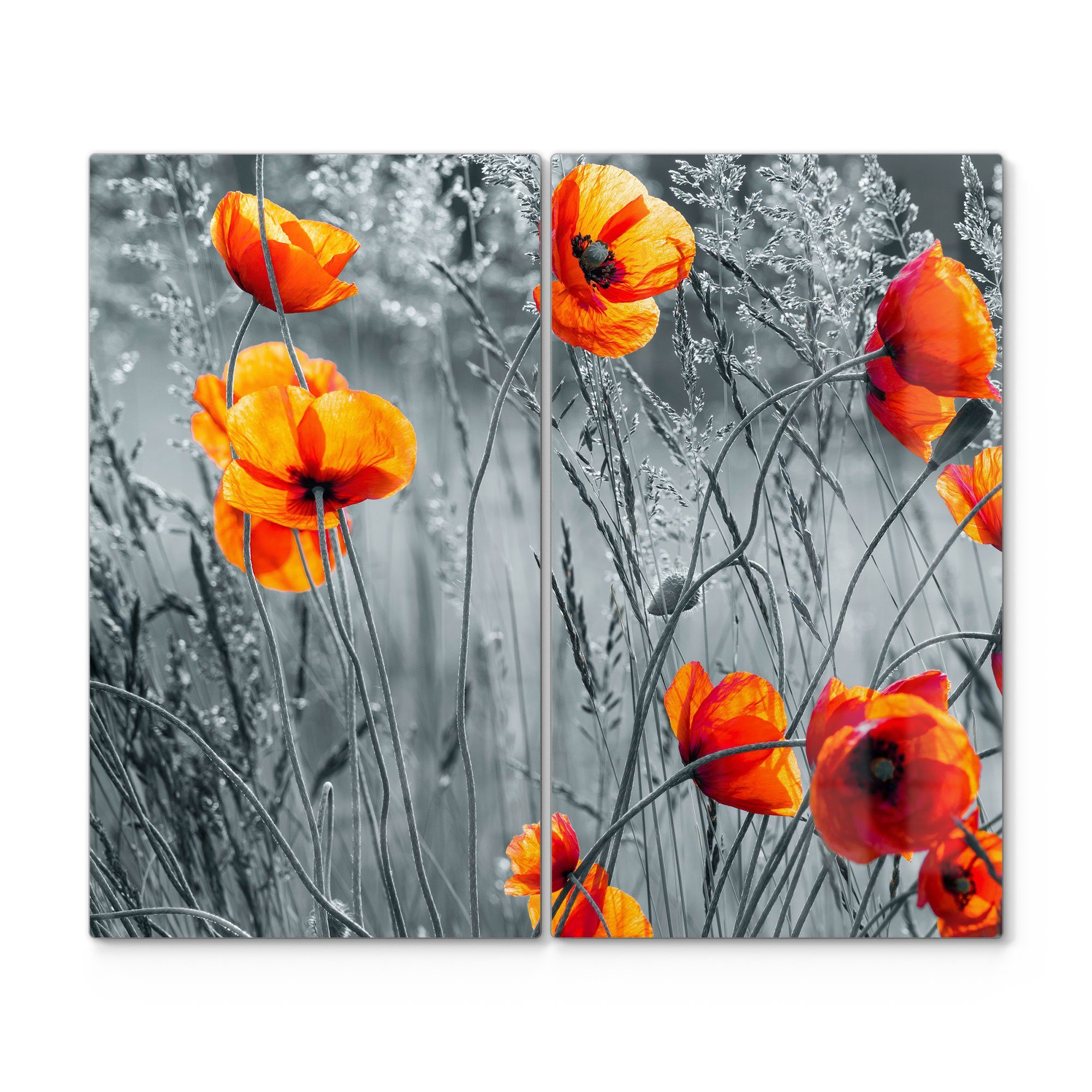 Deqori Herdblende Abdeckplatte Rote Mohnblumen Glas 2 Tlg