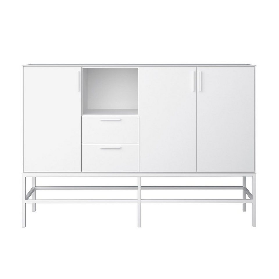 Ebuy24 Sideboard Ravn Sideboard 3 Türen Und 2 Schubladen Weisslack