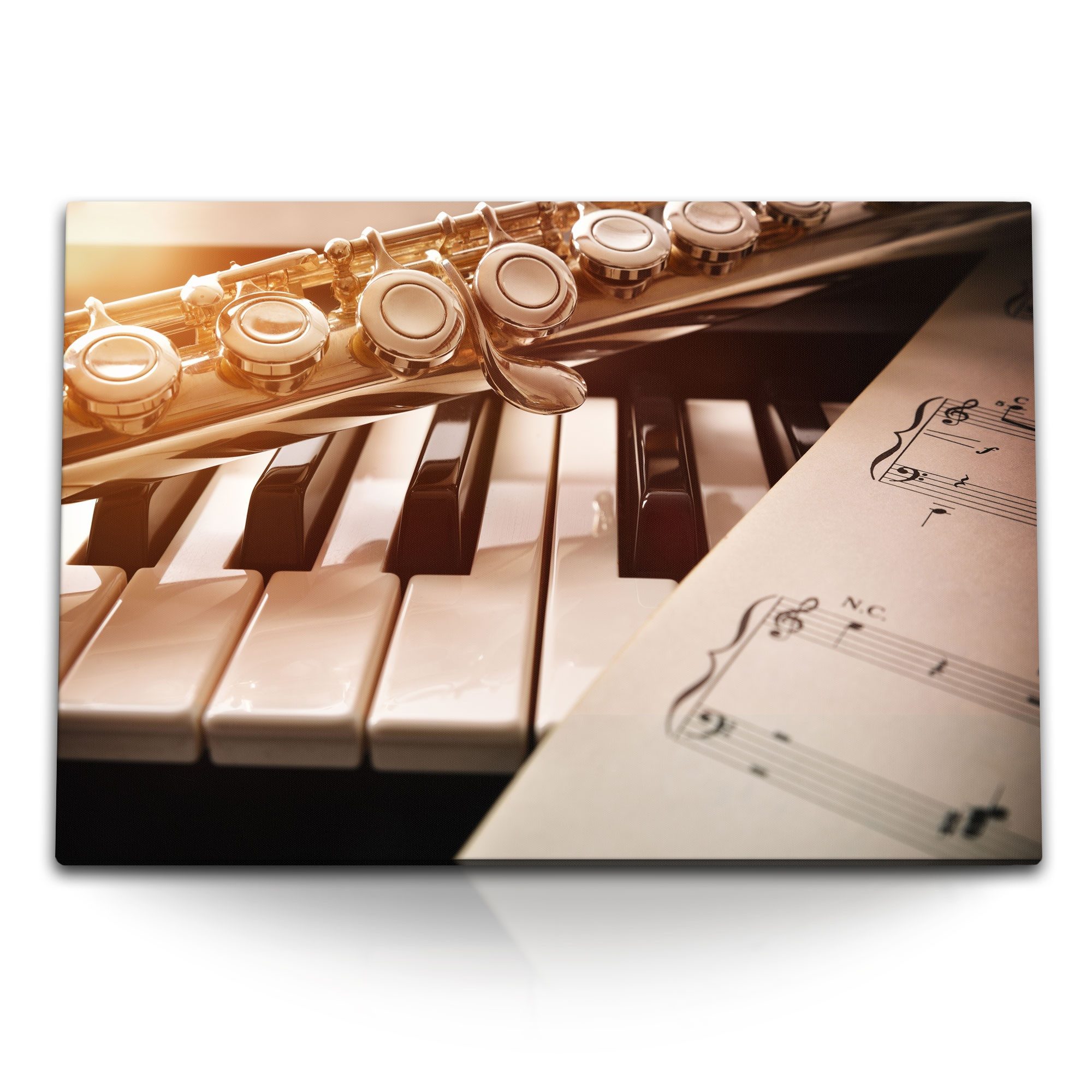 Sinus Art Leinwandbild 120x80cm Wandbild auf Leinwand Klavier Saxophon Musik Notenblatt Klass ...