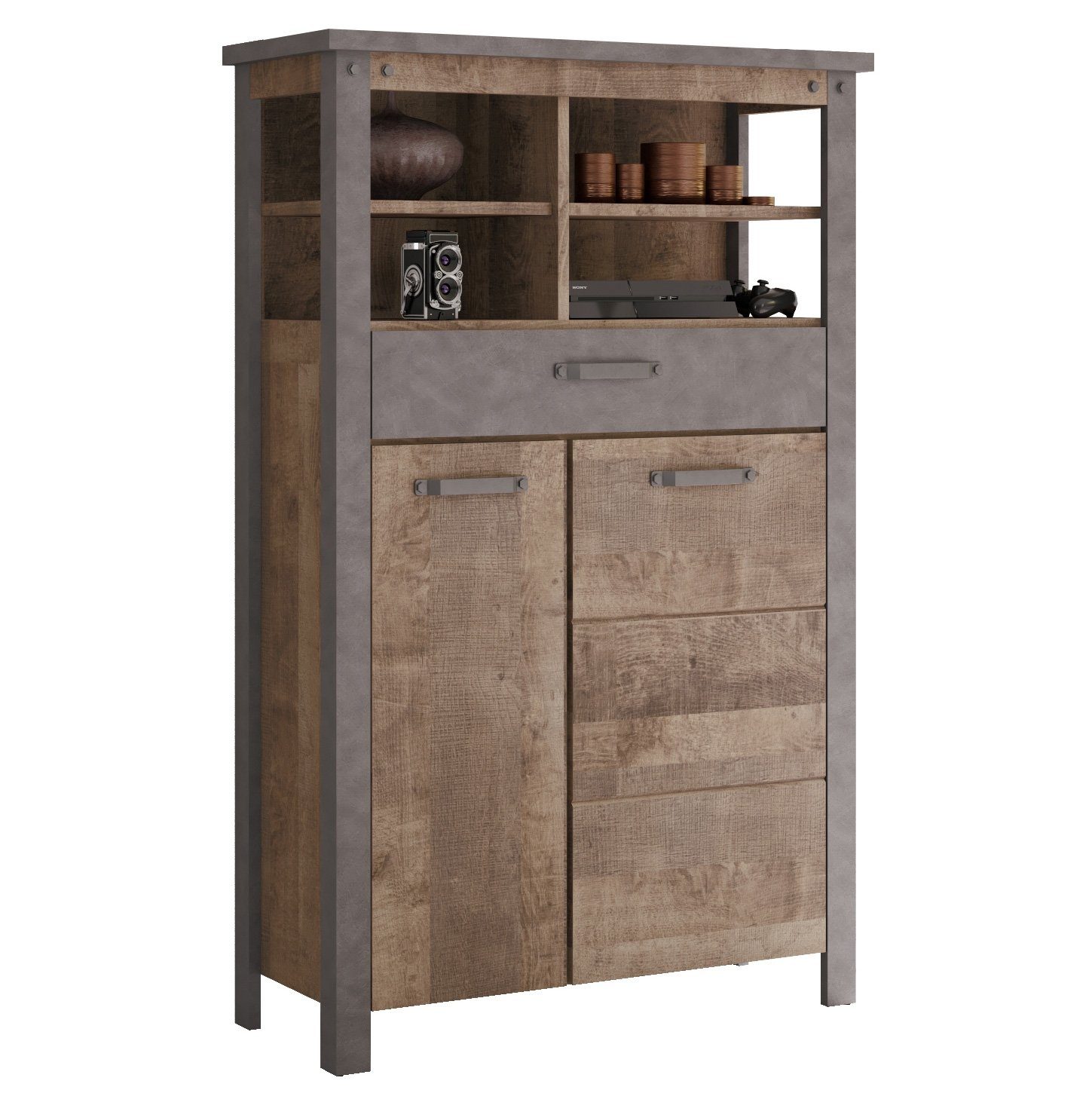 Newroom Highboard Baldwin Highboard Tabak Eiche Industrial Sideboard