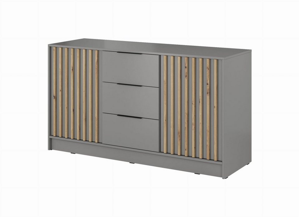 MOEBLO Kommode JOHN 3D (dekorative Lamellen Schrank Sideboard mit 2 ... MOEBLO Kommode JOHN 3D (dekorative Lamellen Schrank Sideboard mit 2 ...