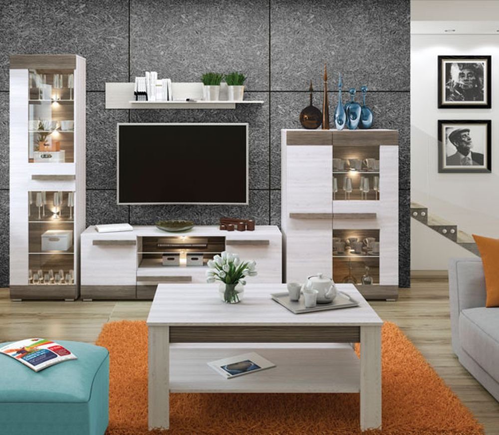 Feldmann Wohnen Wohnzimmer Set Blanco Set 1 Vitrine 1 Lowboard 1