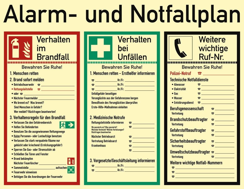 König Werbeanlagen Hinweisschild Aushang Alarm- und Notfallplan, PVC 48 x 62 cm, langnachleuchtend