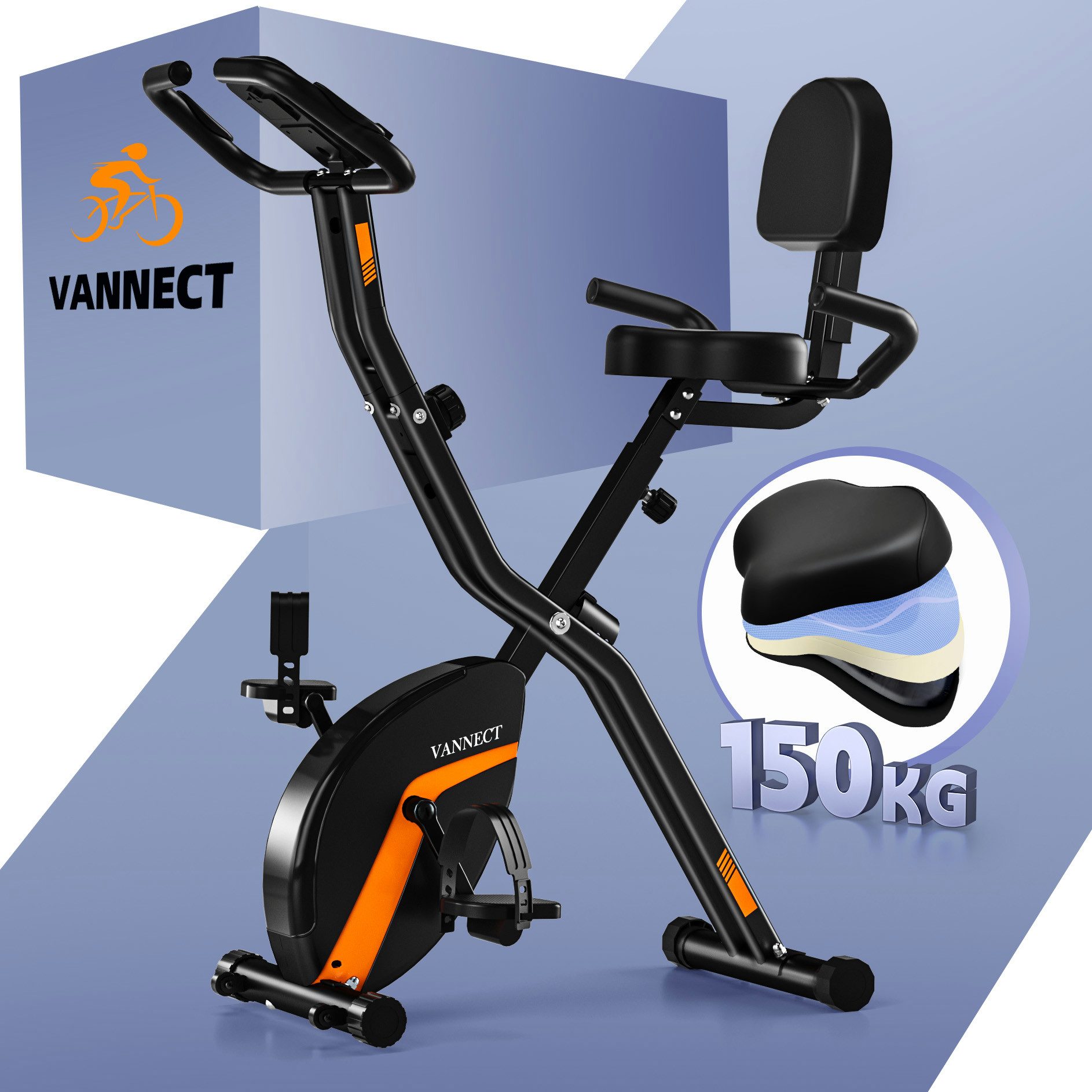VANNECT Heimtrainer Fitnessbike, Hometrainer Fahrrad Klappbar 16 Widerstandsstufen (LCD-Monitor ...