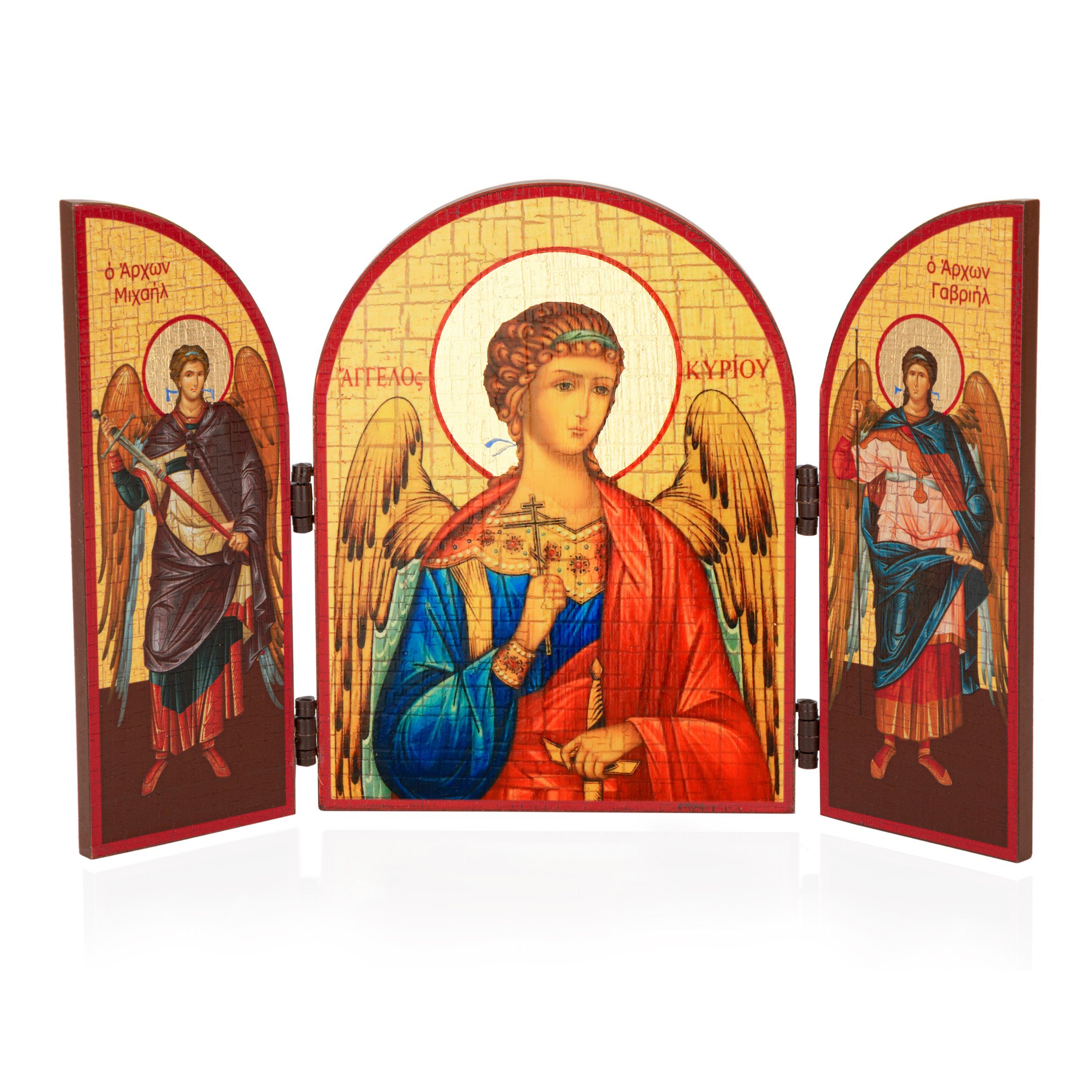 NKlaus Holzbild Schutzengel Triptychon Holz Ikone 25x16cm christli