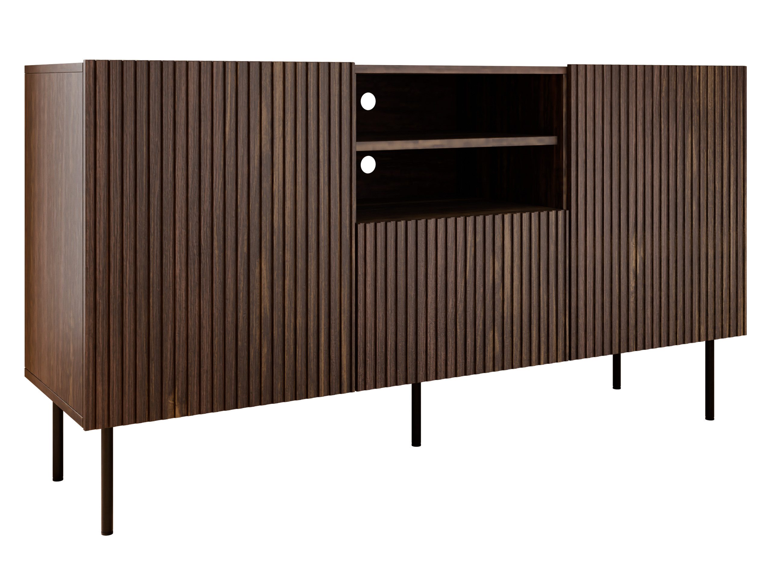 MIRJAN24 Kommode Tacos 150 2D1S (mit zwei Drehtüren und Schublade), Schwarze Stahlfüße