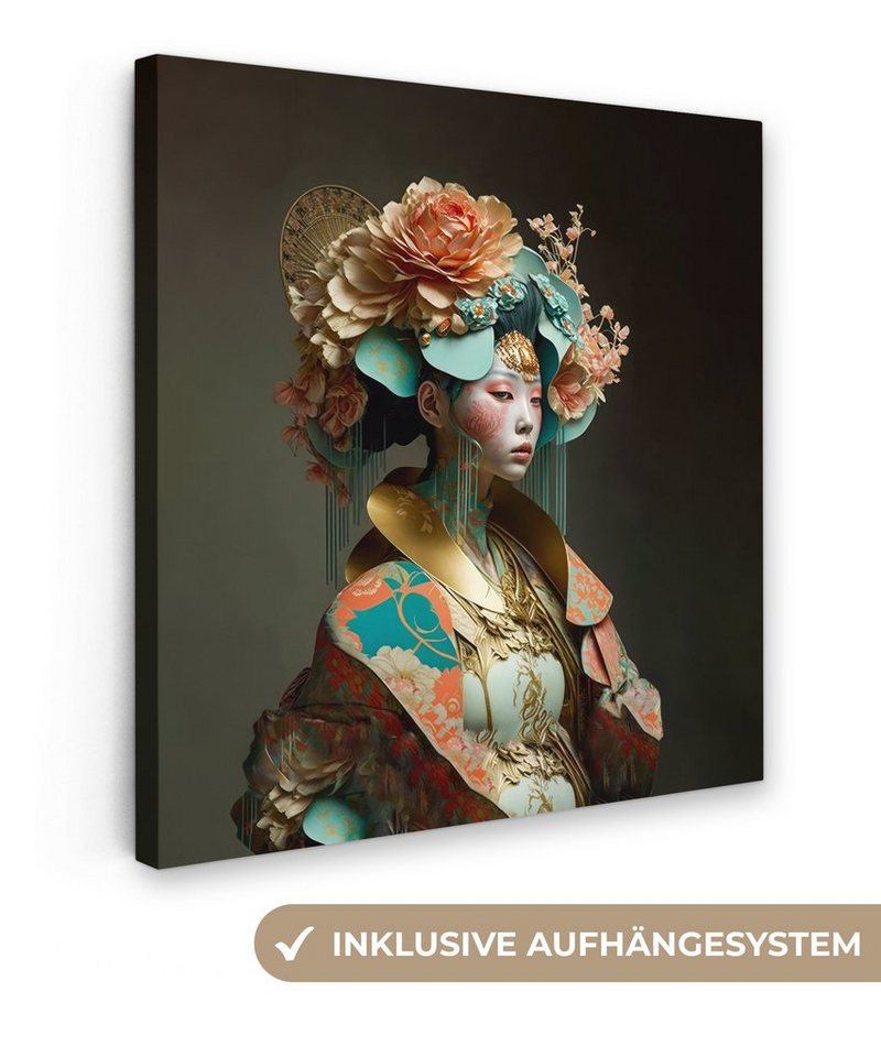 Onemillioncanvasses® Leinwandbild Frau Blumen Orange Porträt