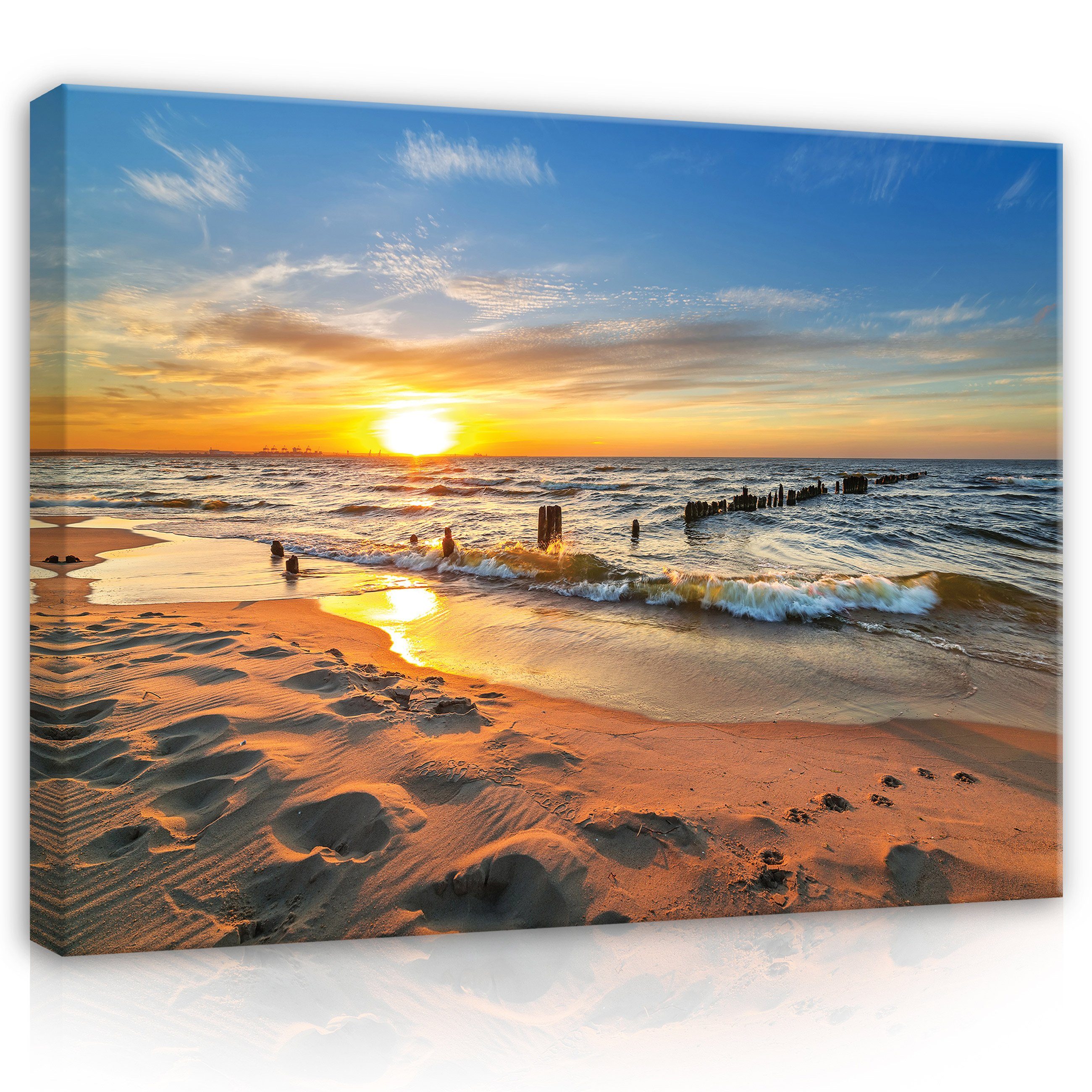 Wallarena Leinwandbild Strand Meer Sonne Natur Kunst Wandbild Xxl