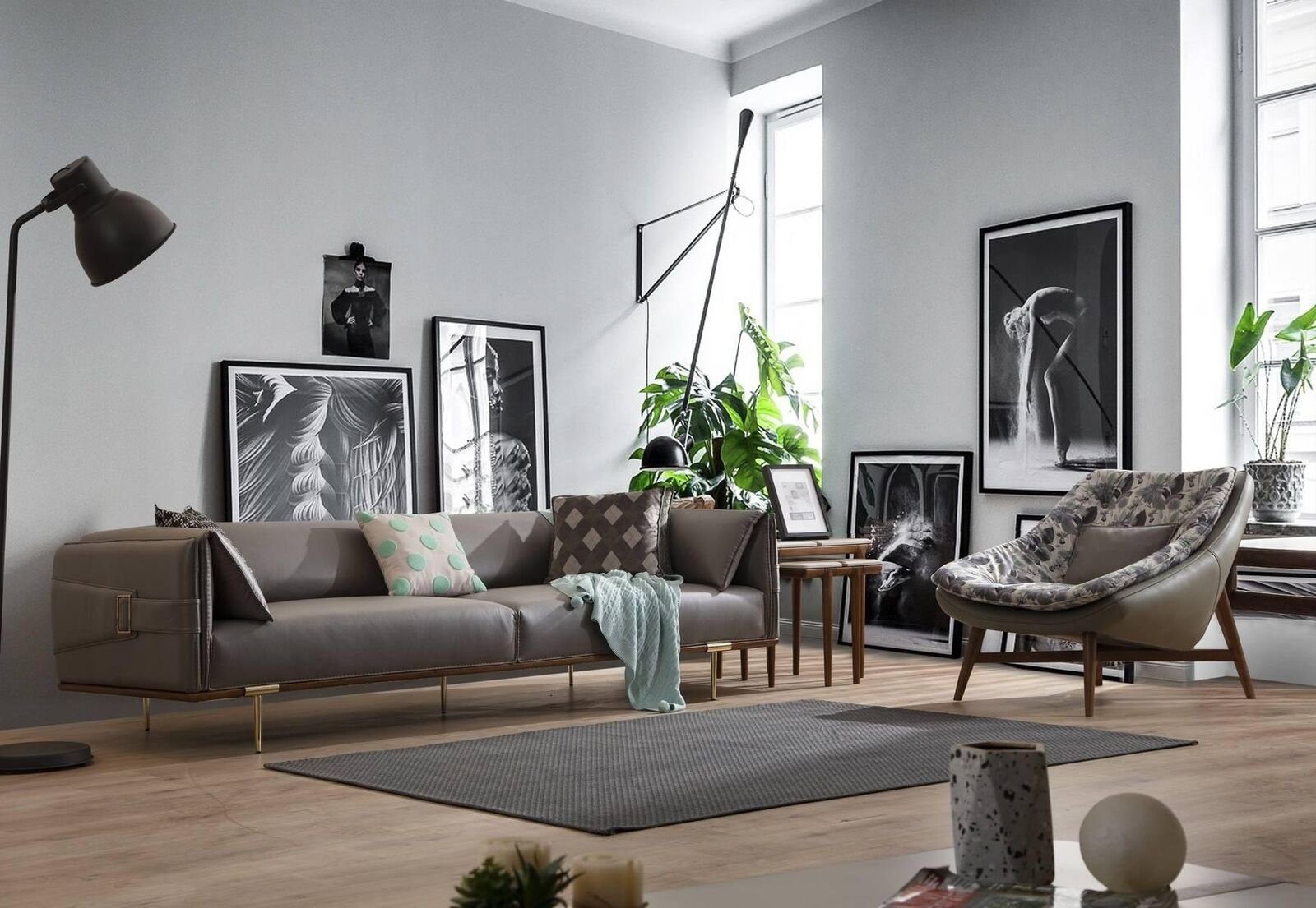 JVmoebel Wohnzimmer-Set Exklusive Graue Wohnzimmer Sofagarnitur ...