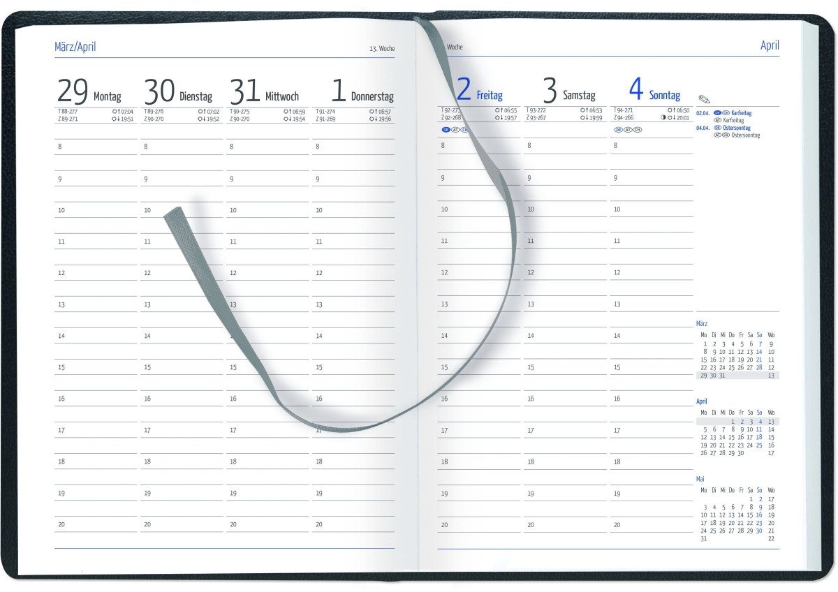 GÜSS Kalender Buchkalender Buchkalender A5 1 Woche auf 2 Seiten grau 2026