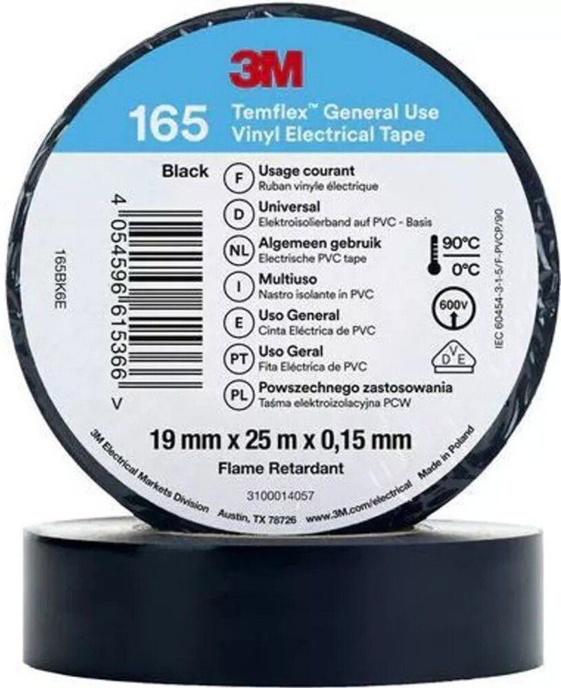 3M Klemmen 3M Deutschland PVC Elektro-Isolierband Temflex165 sw19X25