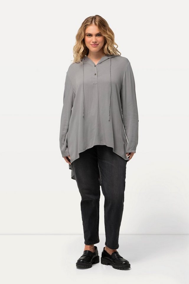 Ulla Popken Longbluse Longbluse Kapuze A Linie Hinten Länger Langarm